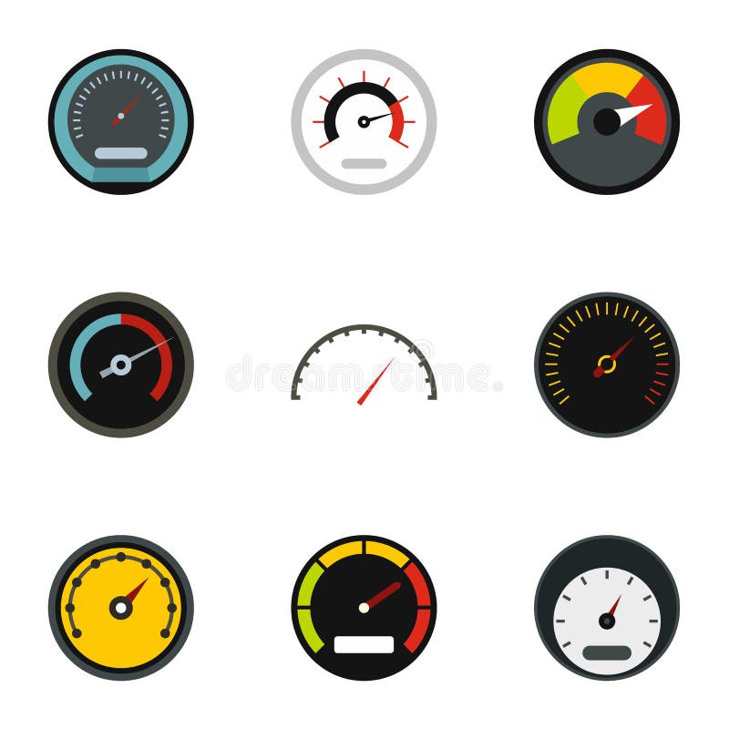 Speed Measurement Icons Set, Flat Style Stock Vector - Illustration of ...