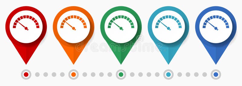Speed Meter Concept Vector Icon Set, Flat Design Indicator Pointers ...