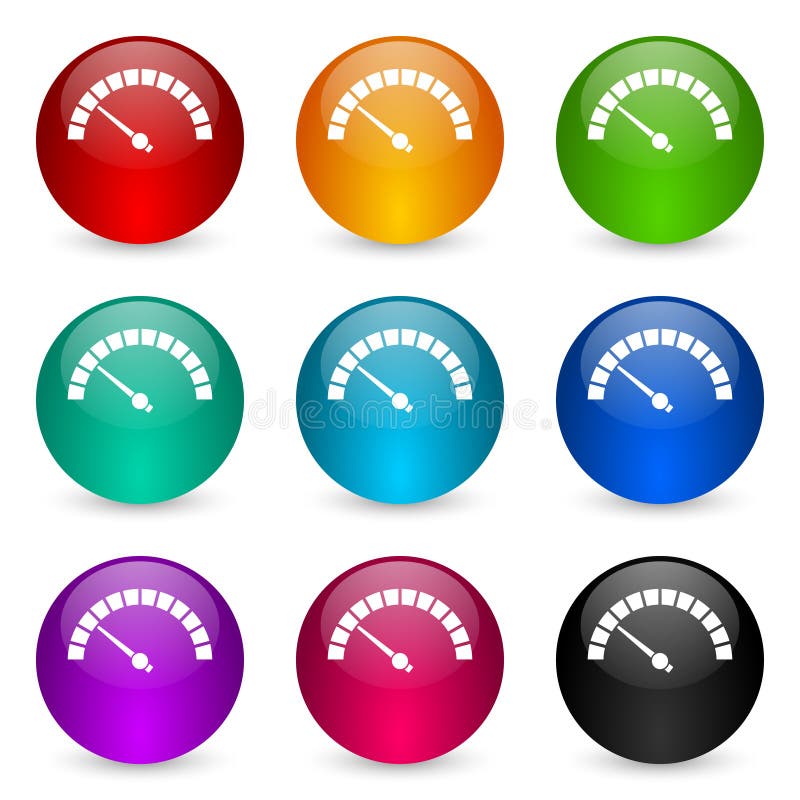 Speed Meter, Fast Indicator Icon Set, Colorful Glossy 3d Rendering Ball ...