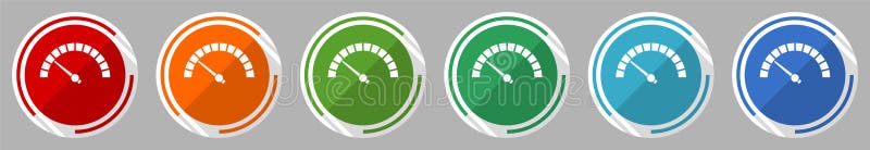 Speed Meter, Fast Indicator Icon Set, Vector Illustration in 6 Colors ...