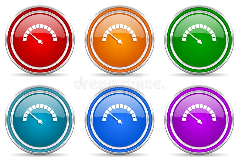 Speed Meter, Fast Indicator Silver Metallic Glossy Icons, Set of Modern ...