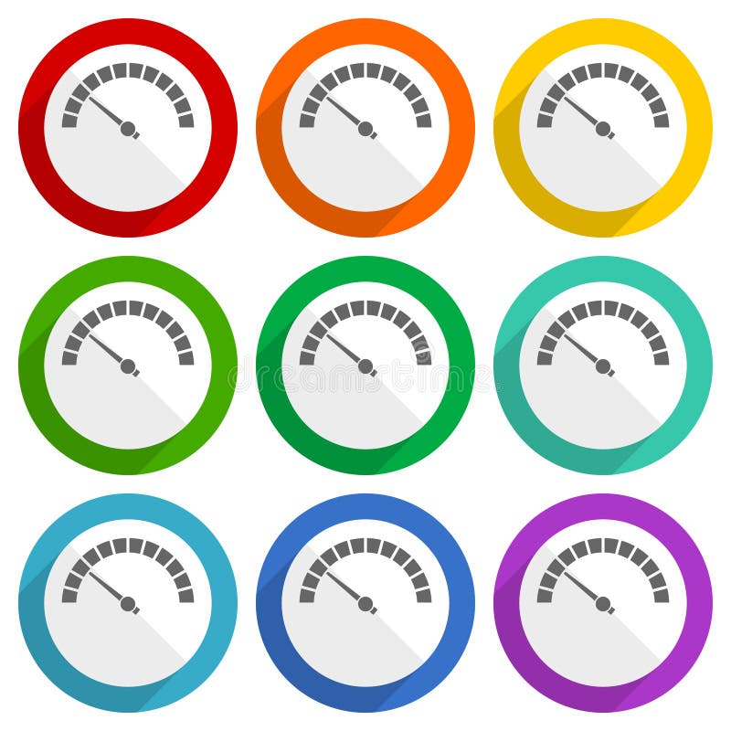 Speed Meter, Fast Indicator Vector Icons, Set of Colorful Flat Design ...