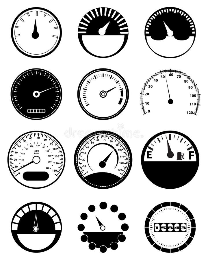 Meter Icons. Symbols of Speedometers, Manometers, Tachometers, Etc ...