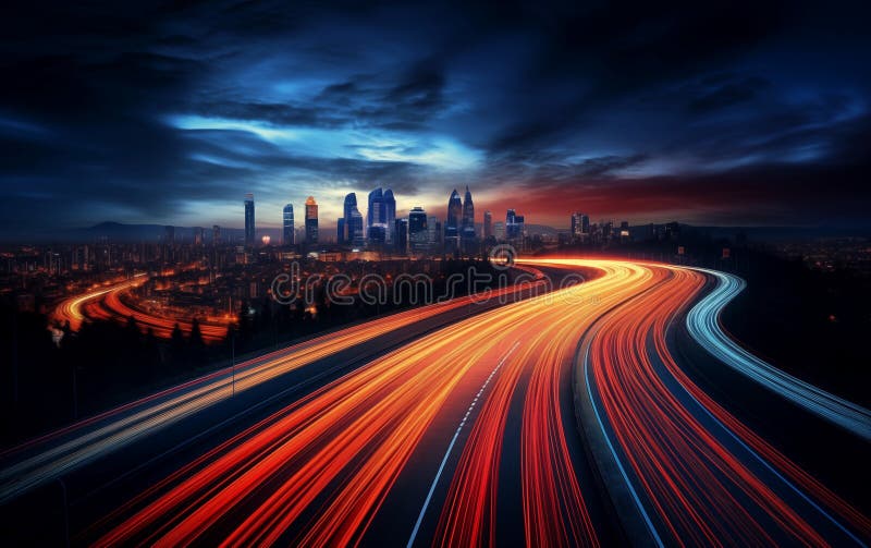Speed Motion Light Trails on Motorway Long Exposure Abstract Urban ...