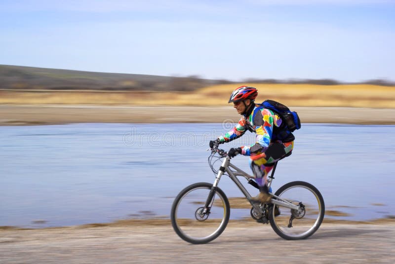 Speed Motion Mountain Biker Stock Image - Image of excitement, country ...