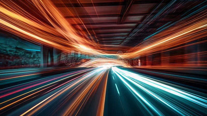 Speed Motion in Urban Highway Road Tunnel. Generative AI Stock ...