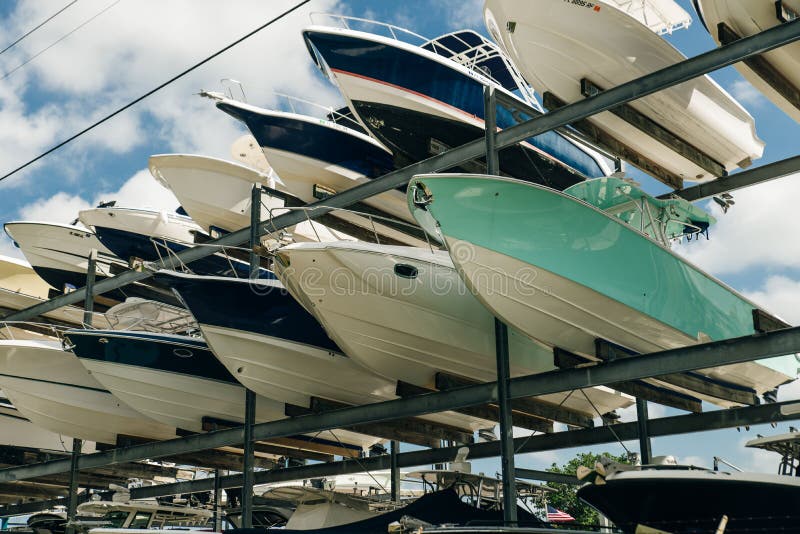 Speed Motor Boats are Stapled in a Garage System in the Prestigious ...