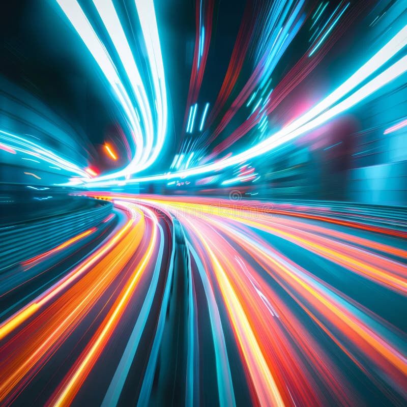 Speed Neon Night Motion on Urban Streets, Light Trail. Stock Image ...