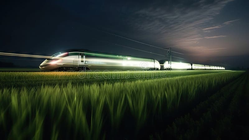 Speed Passenger Train Moving in the Night. Generative AI Stock Photo ...