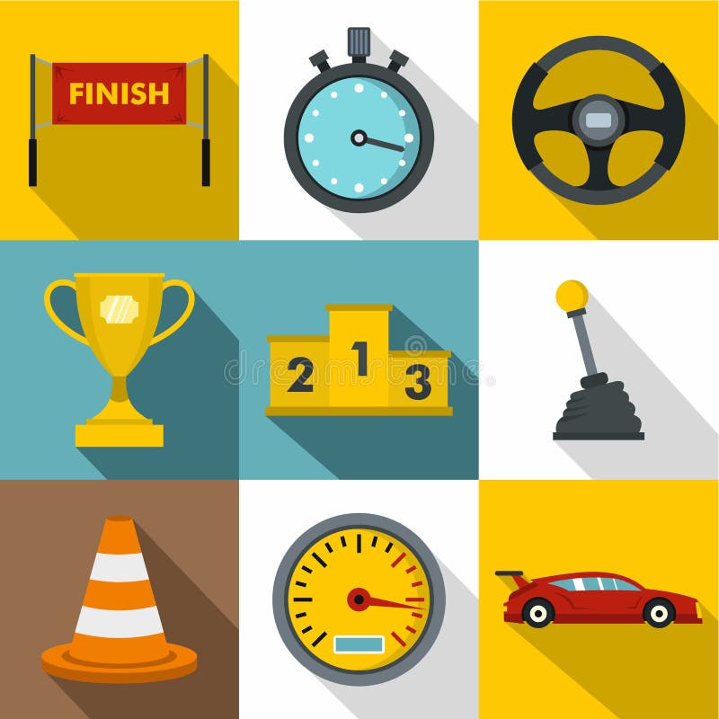 Speed Race Icons Set, Flat Style Stock Vector - Illustration of motion ...