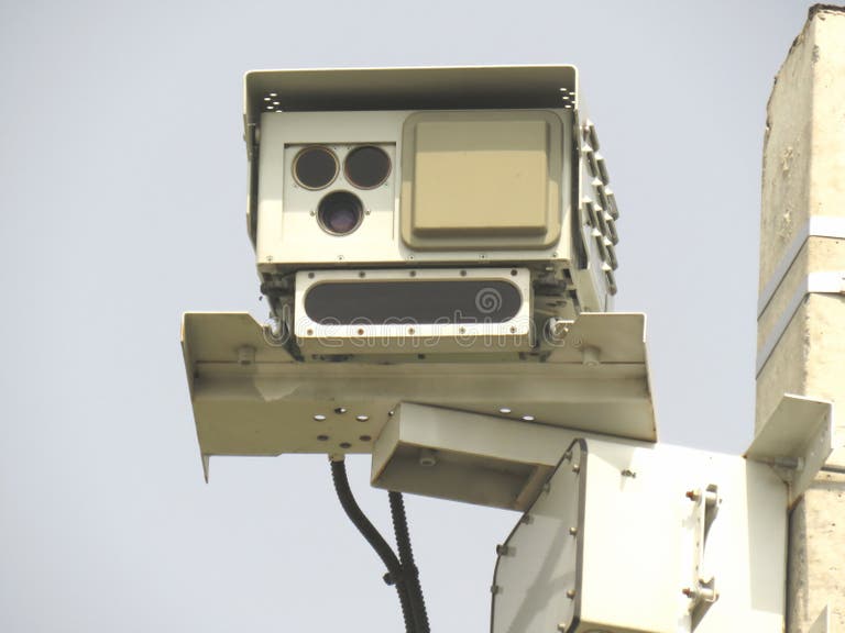 Speed Radar Camera Detector Mounted on the Pole Front View Closeup ...