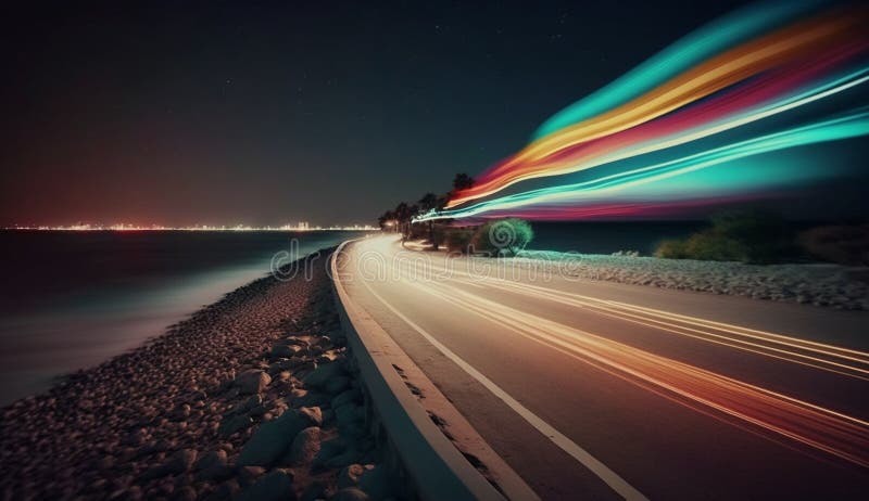 Speed on the Road by Colorful Light Strips Stock Illustration ...