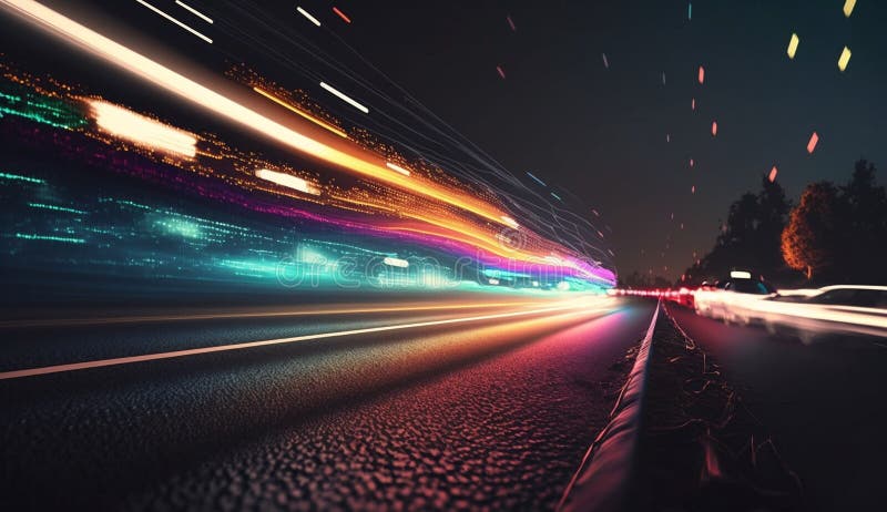 Speed on the Road by Colorful Light Strips Stock Illustration ...
