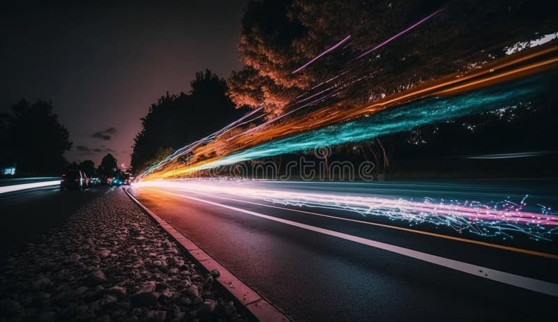 Speed on the Road by Colorful Light Strips Stock Illustration ...