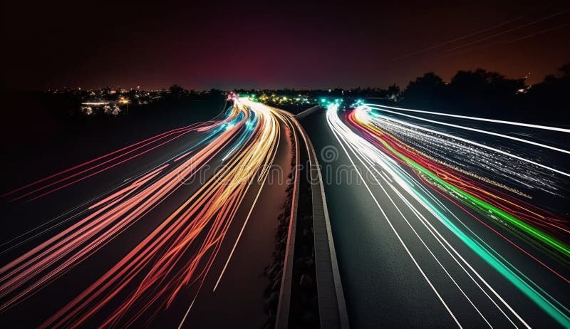 Speed on the Road by Colorful Light Strips Stock Illustration ...