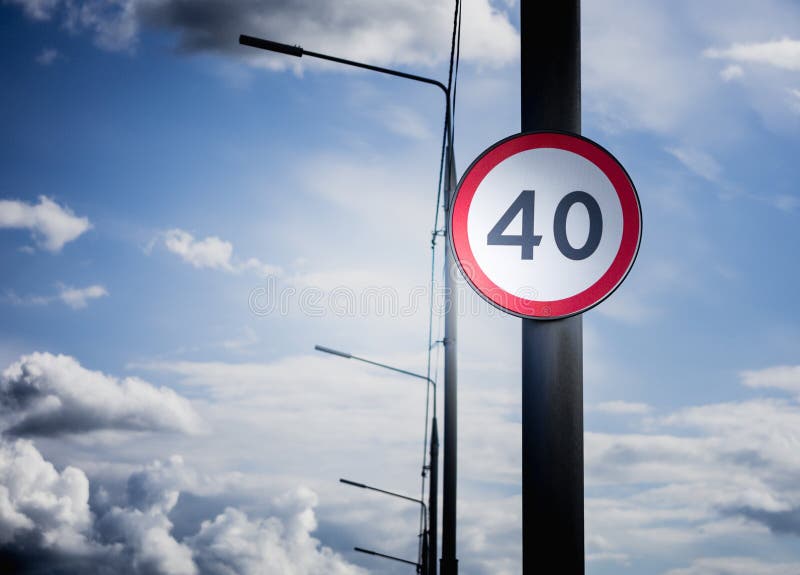 Speed Round Limit 40 Road SIgn with a Blue Sky Background. Road Sign ...