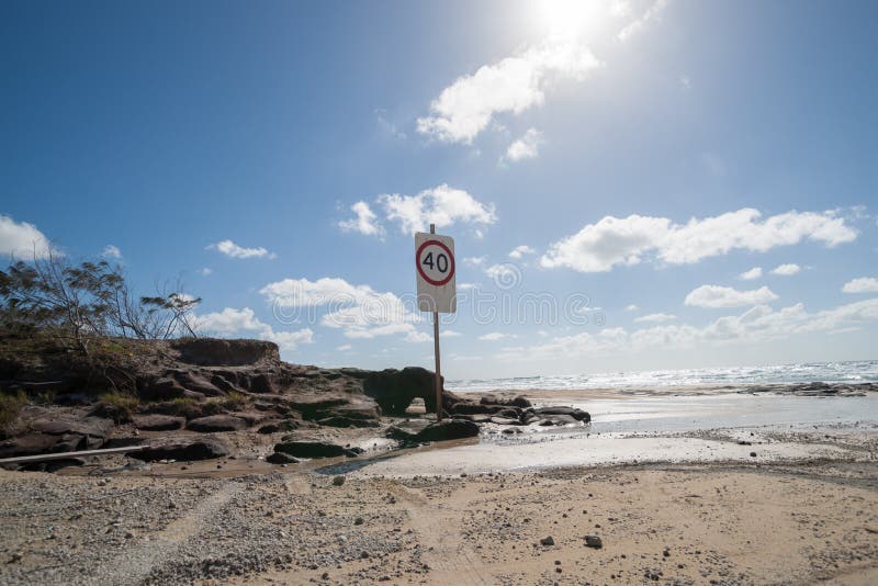 Speed sign on beach. stock image. Image of destination - 39732261