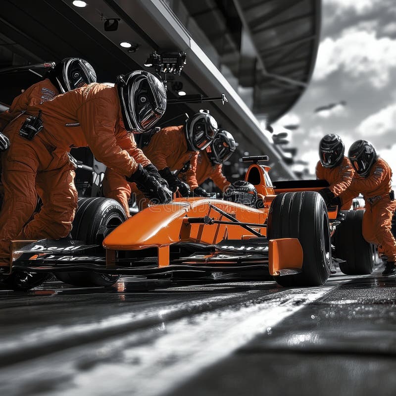 Speed and Teamwork. Pit Crew Moving in Unison, Quickly Servicing the ...