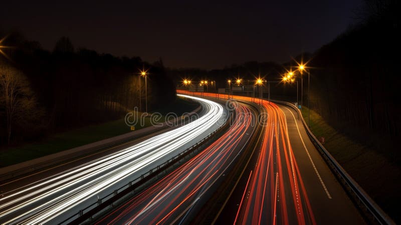 Speed Traffic Light Trails on Motorway Highway Stock Illustration ...