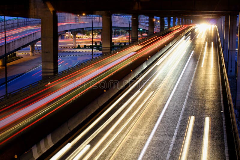 Speed Traffic - Light Trails on the Road at Night Stock Photo - Image ...
