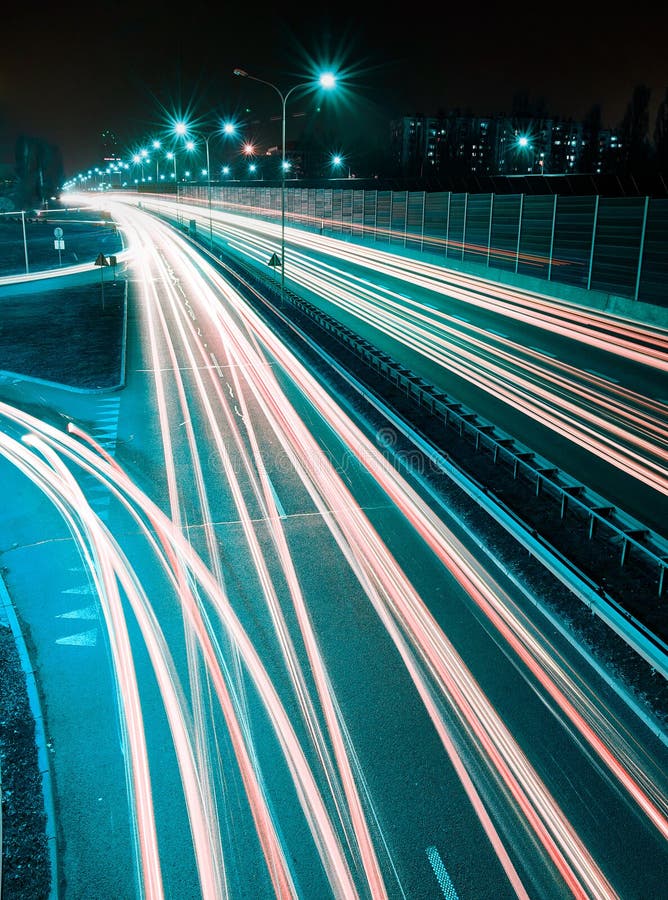Speed Traffic - Light Trails on Motorway Highway at Night Stock Photo ...