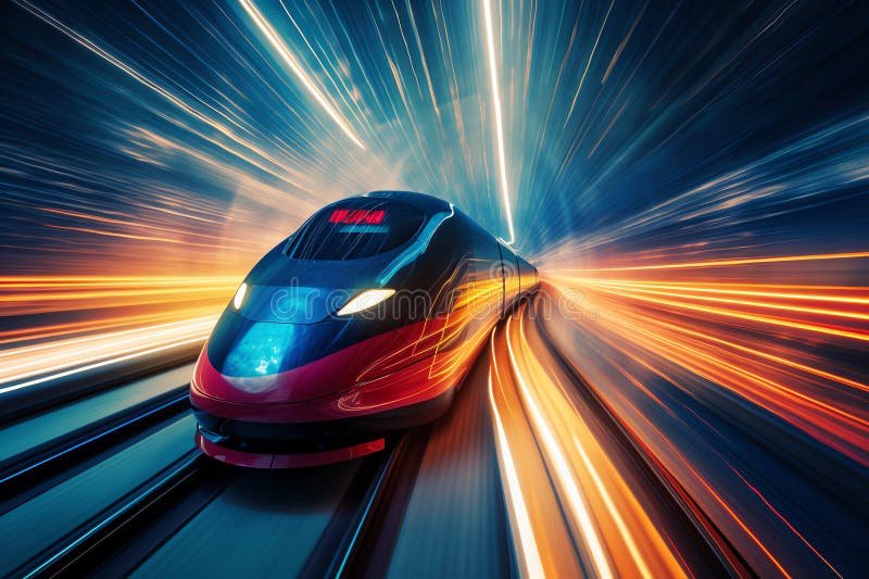 Speed train, AI generated stock illustration. Illustration of station ...