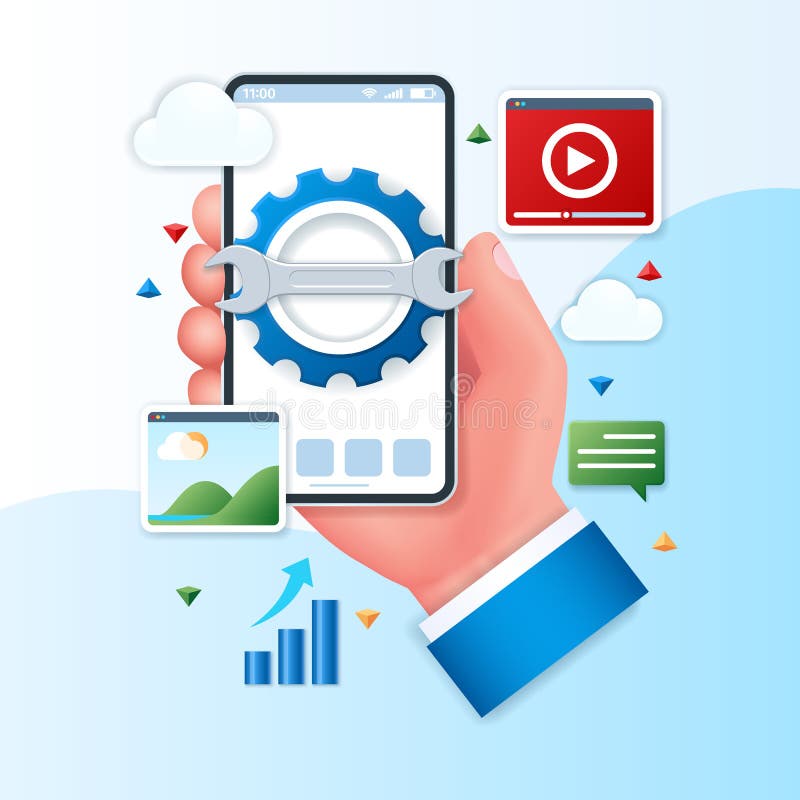 Speed Up Your Phone Banner in 3D Style Stock Illustration ...