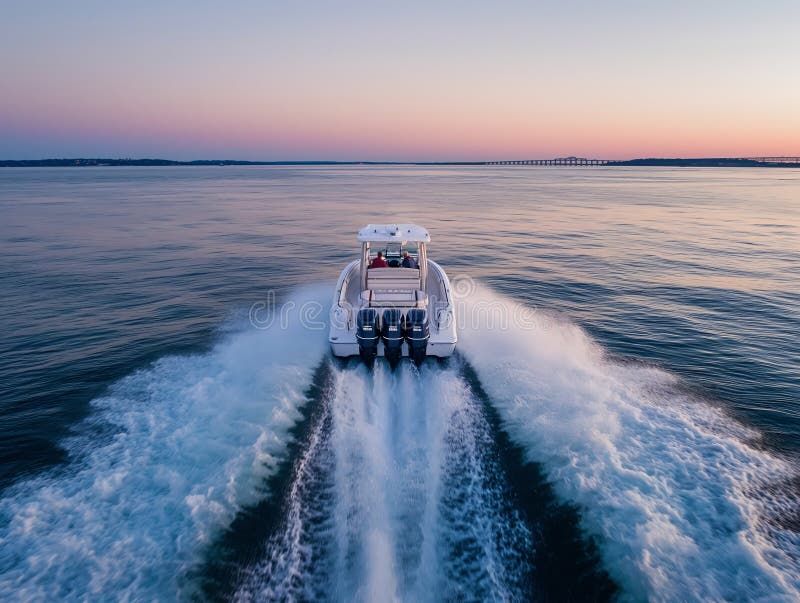 Speedboat Cruise at Dusk stock image. Image of bridge - 316819085