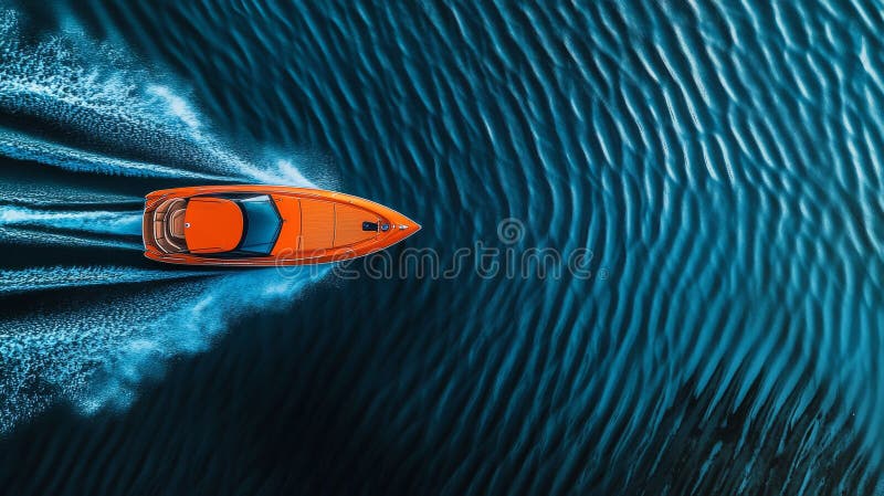 Speedboat Making Waves in Blue Ocean, Top-down Perspective Stock Photo ...