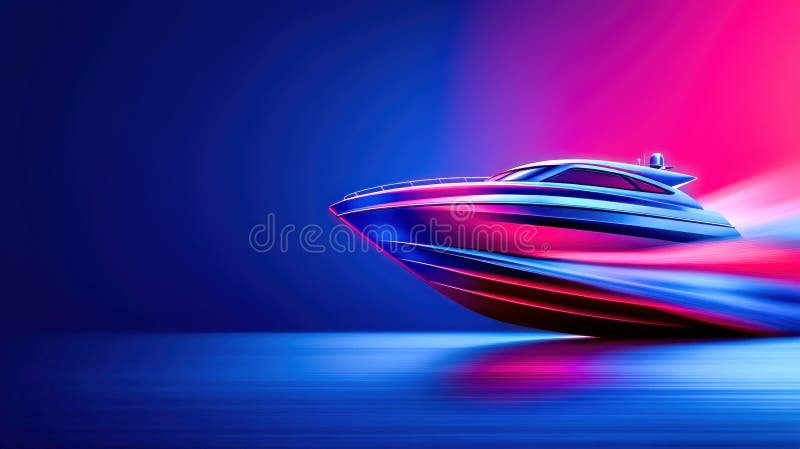 Speedboat with Motion Blur and Vibrant Blue Gradient Background Stock ...