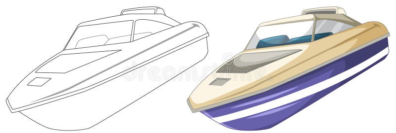 A Speedboat, Outlined and Colored Stock Vector - Illustration of ...