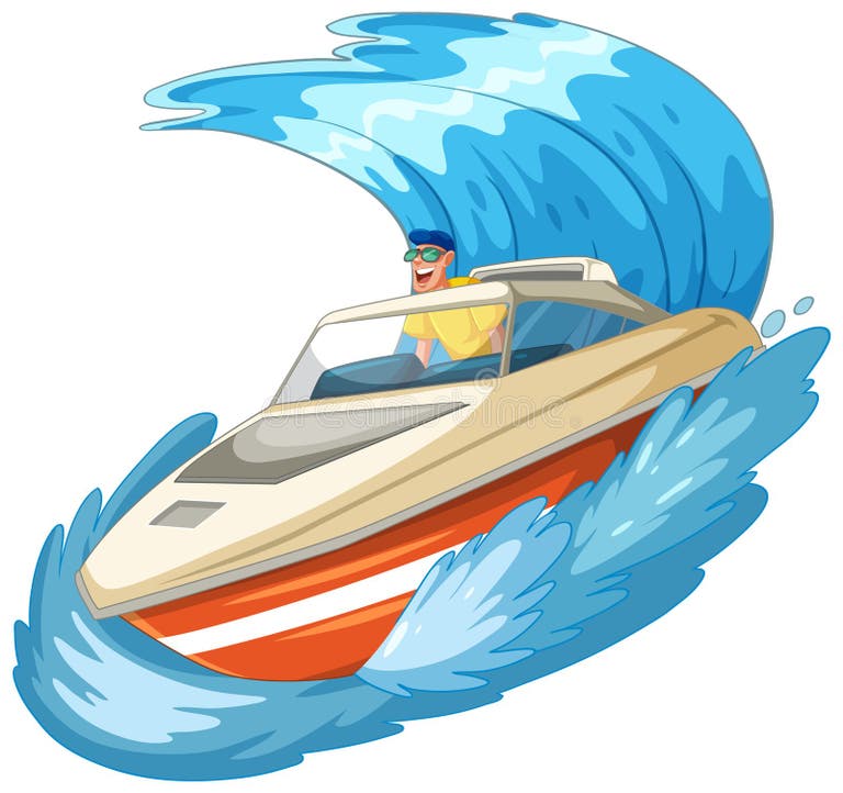 A Speedboat Riding Large Blue Waves Stock Vector - Illustration of ...