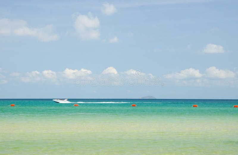 Speedboat Sailing Along the Beach Stock Photo - Image of island, blue ...