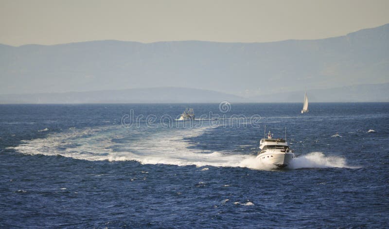 Speedboat at Sea in Full Speed Stock Image - Image of full, energy ...