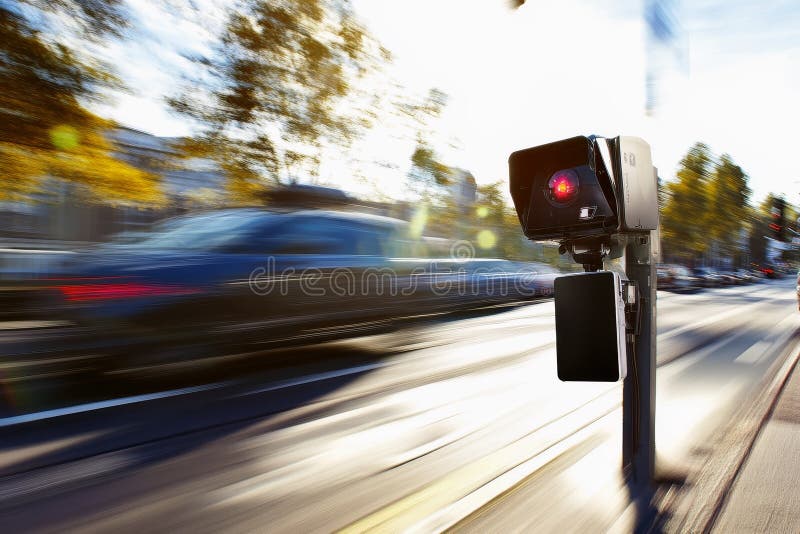 A Speeding Car is Flashed by a Speed Trap Stock Illustration ...