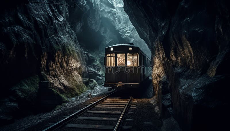 Speeding Car on Old Railroad Track, Illuminated Adventure Generated by ...
