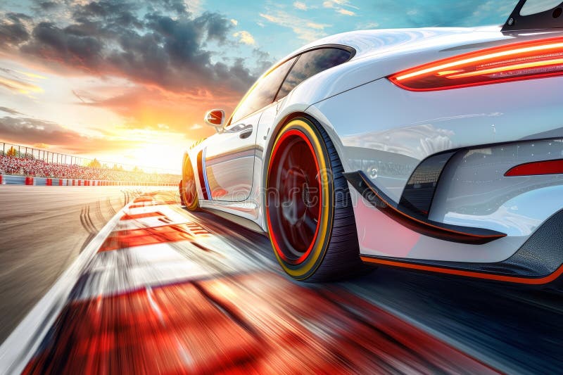 Speeding Car on Race Track Captured from the Side View for an Exciting ...