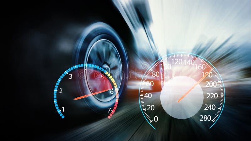 Speeding Car with Speedometer Stock Photo - Image of metal, road: 190128686