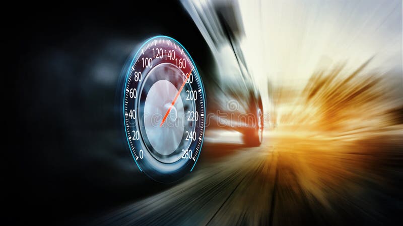 Speeding Car with Speedometer Stock Photo - Image of speeding, road ...
