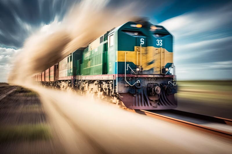 Speeding Cargo Trains with Blurred Background Stock Illustration ...