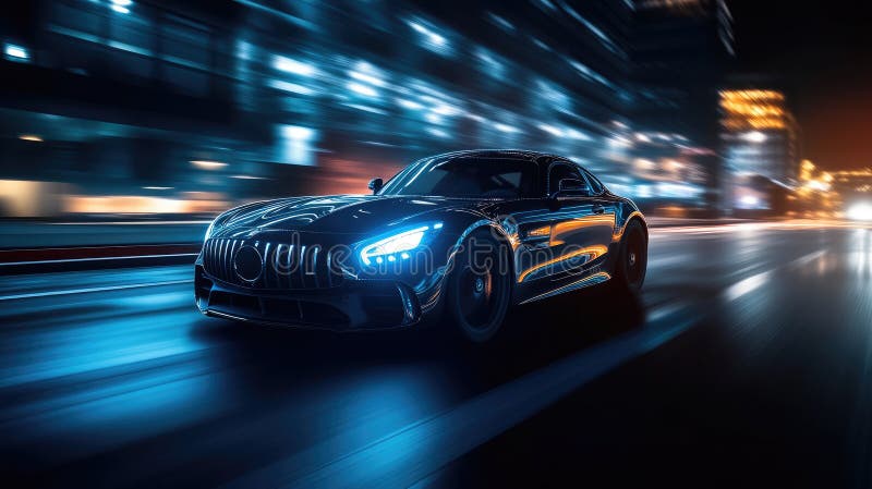 Speeding in the Dark: LED-Lit Sport Car at Night. Stock Illustration ...