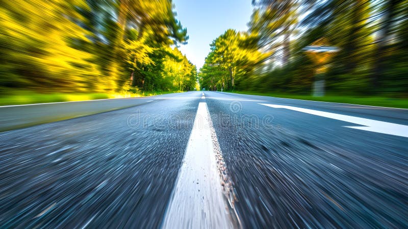 Speeding Down an Empty Road, Motion Blur Effect. Fast Travel or ...