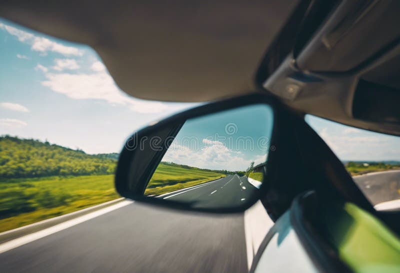 Speeding Down the Highway Rear View Mirror Reflections Stock Photo ...