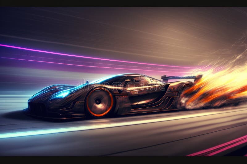 Speeding Fast Sports Car Drives on Highway Road with Motion Blur ... Speeding Fast Sports Car Drives on Highway Road with Motion Blur ...
