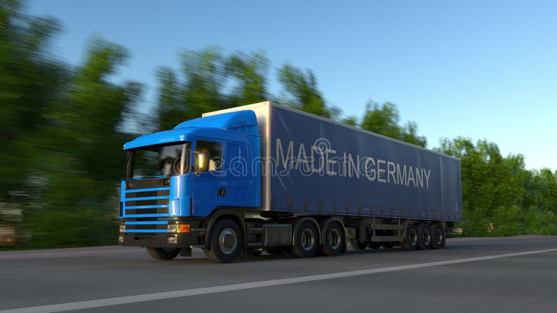 Speeding Freight Semi Truck with MADE in GERMANY Caption on the Trailer ...