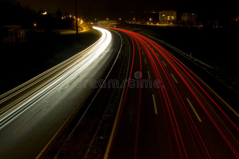 Speeding Lights on Night Highway Stock Photo - Image of turn, fast: 4752666