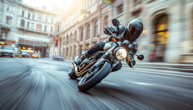 Speeding Motorcycle Rider in Urban Setting Stock Image - Image of ...