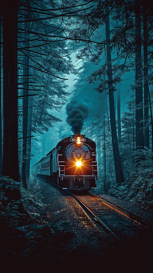 Speeding through the Night Train Lights Create Dynamic Forest Scenery ...