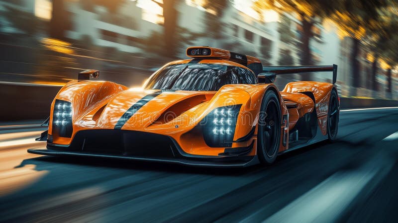 Speeding Orange Race Car on Track - Generative Ai Stock Illustration ...