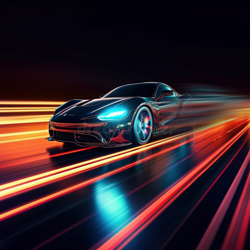 Speeding Sport Car on Neon Highway, Created with Generative AI Stock ...